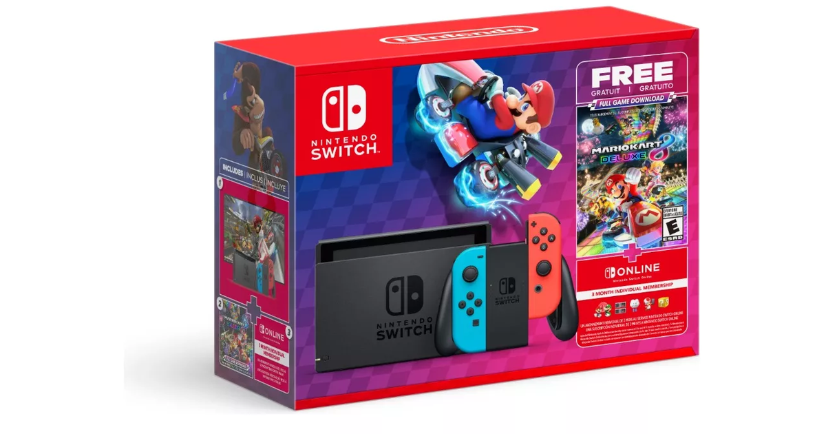 Nintendo Switch Refresh Neon Bundle Mario Kart 8 Deluxe + Membresía ...