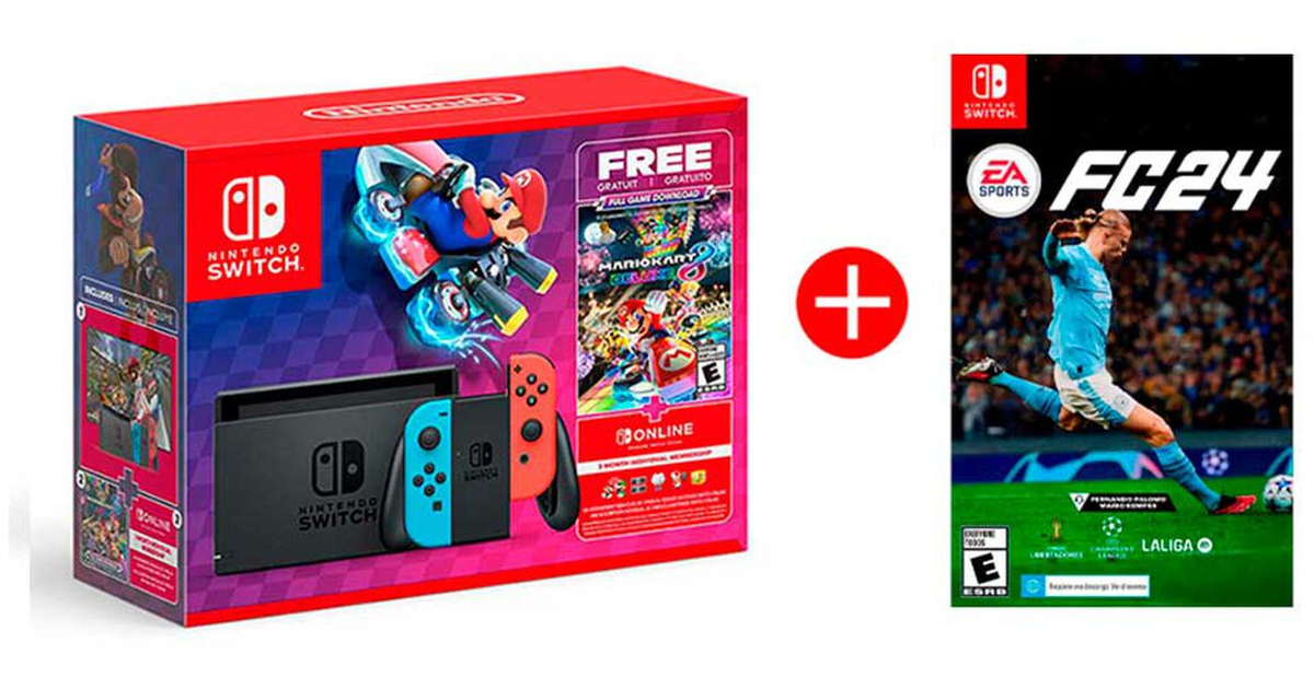 Nintendo Switch Refresh Neon Bundle Mario Kart 8 Deluxe + Membresía ...