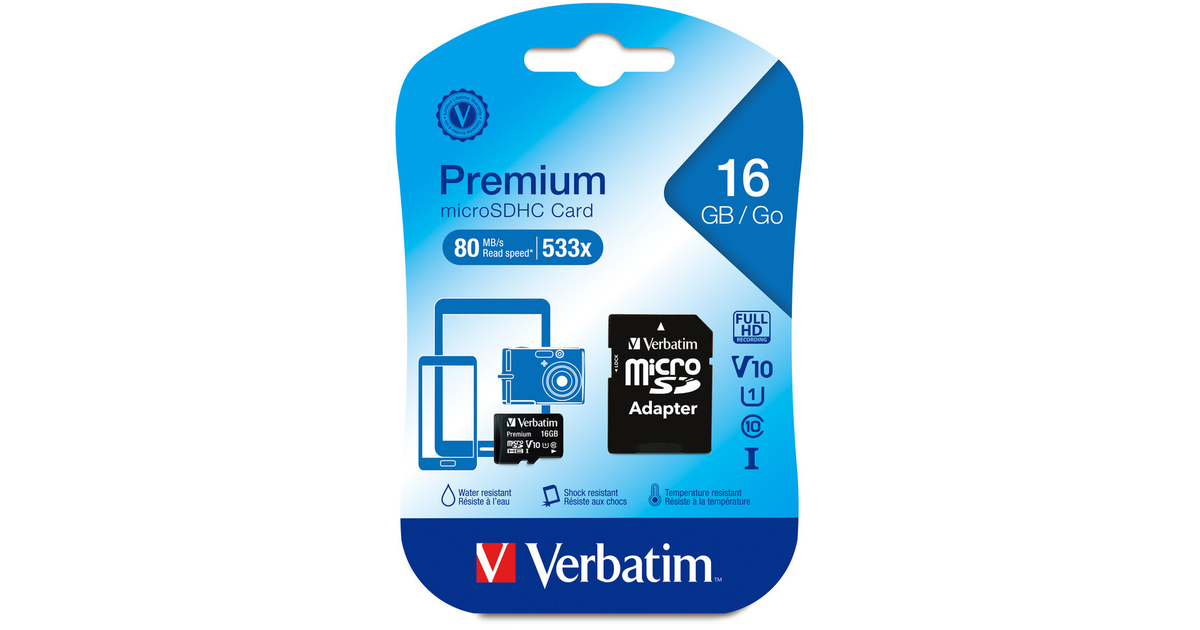 Verbatim microSDHC 16 GB UHS-I (Class 10 / Speed Class 1 / Video Speed ...