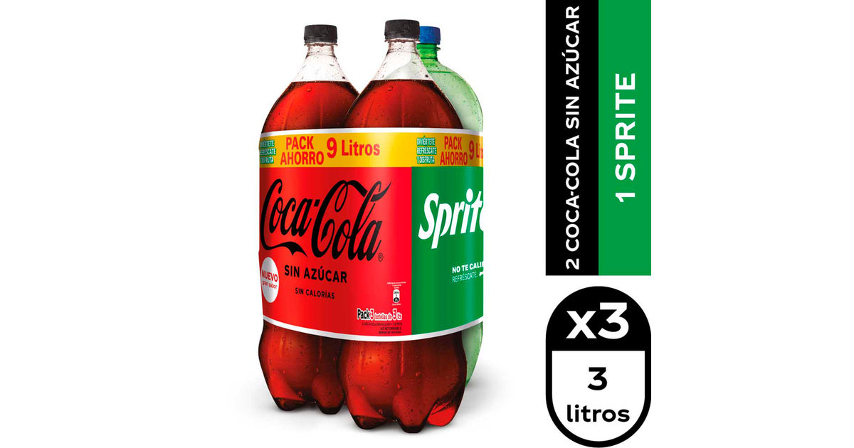 Coca-Cola Pack 3 un. Bebidas Coca-Cola Zero + Sprite 3 L (3 un. / 9000 ...