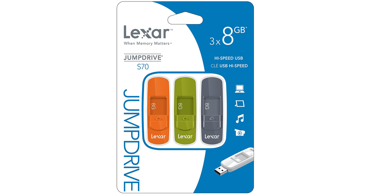 Lexar JumpDrive S70 (pack de 3) 8 GB (LJDS70-8GBASBNA003) | SoloTodo.cl