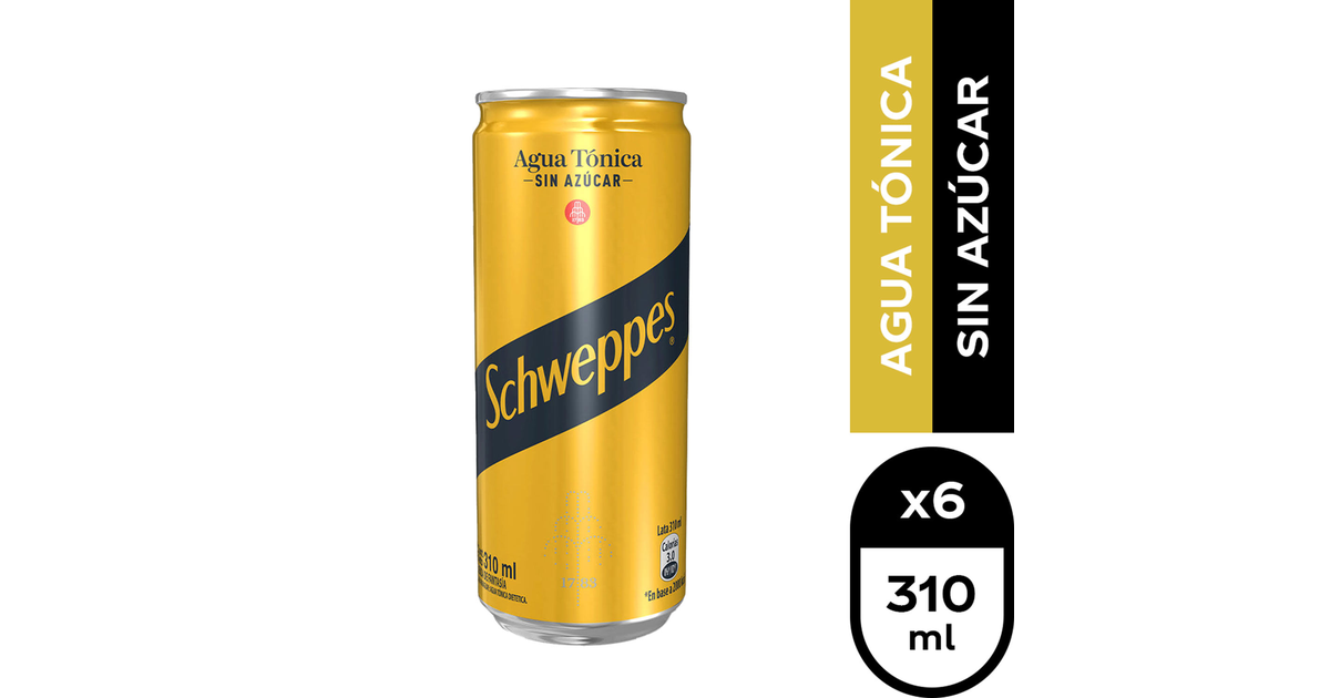 Schweppes Pack 6 un. Bebida Ginger Tonic Sin Azúcar (6 un. / 1860 mL ...