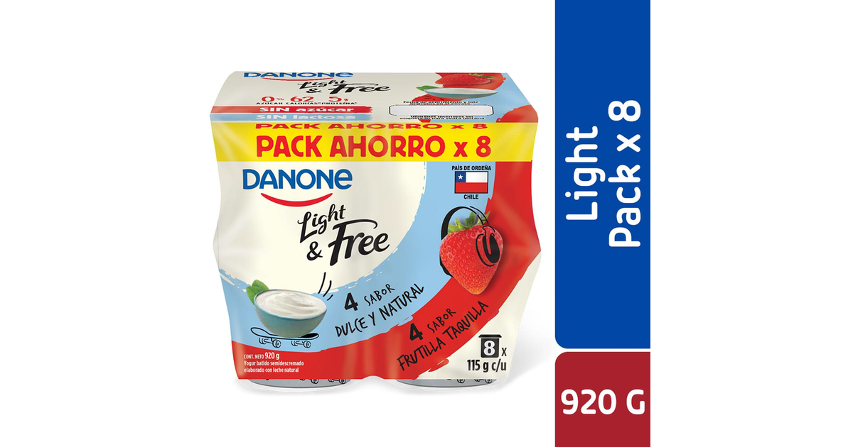 Danone Pack 8 un. Yogurt Light & Free (8 un. / 920 g.) | SoloTodo.cl