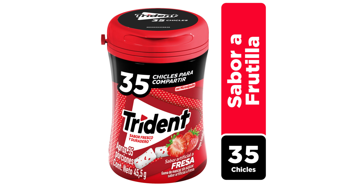 Trident Chicle Sin Azúcar Botella Sabor Frutilla (35 un. / 45,5 g ...