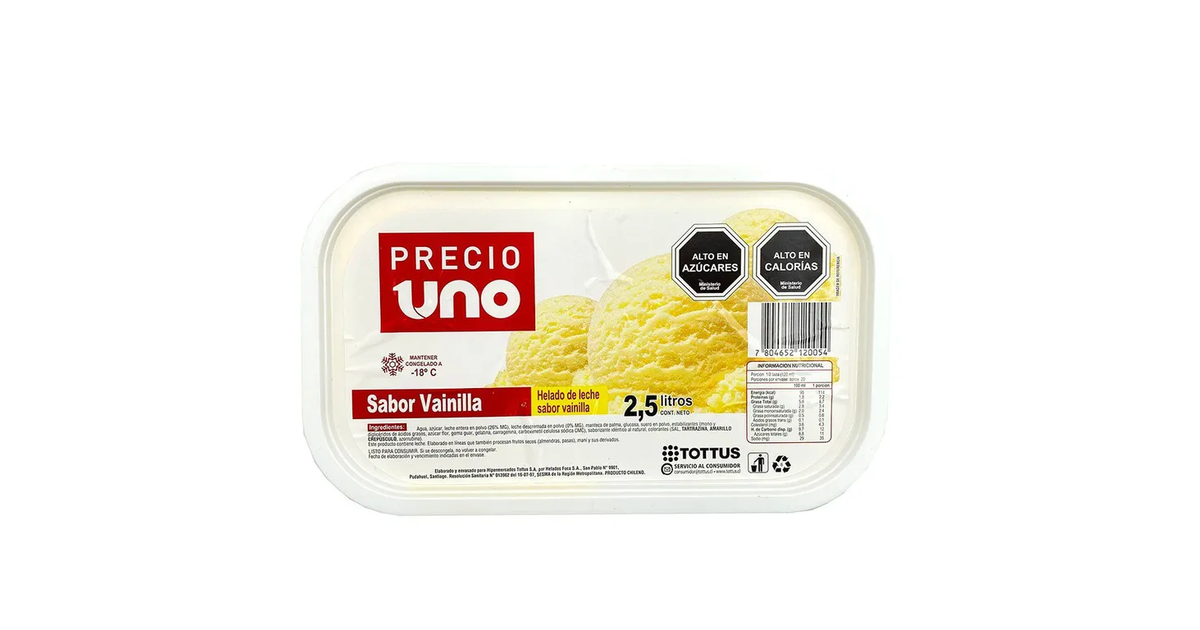 PRECIO UNO Helado Vainilla (2500 mL.) | SoloTodo.cl