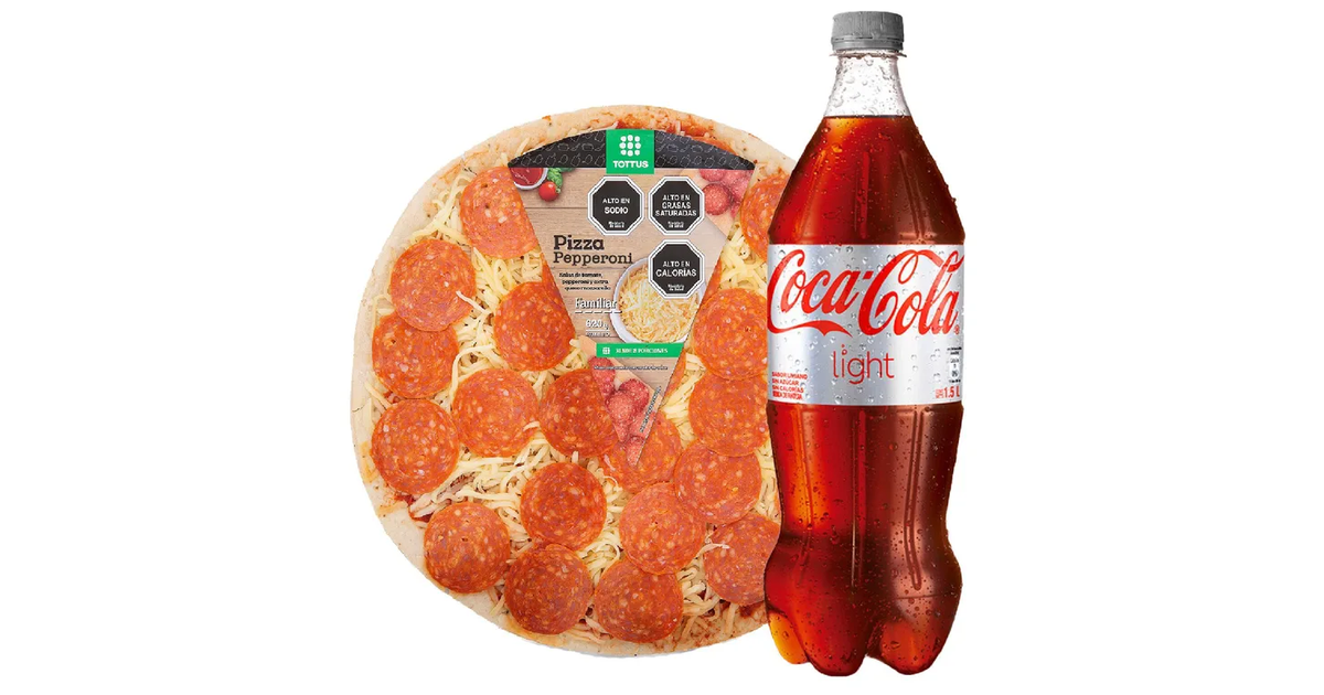 TOTTUS Combo Pizza Pepperoni + Coca Cola Light (1500 mL.) | SoloTodo.cl
