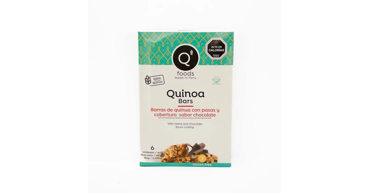 QFOODS Barras de Quinoa Pasas y Chocolate (6 un. / 180 g.) | SoloTodo.cl