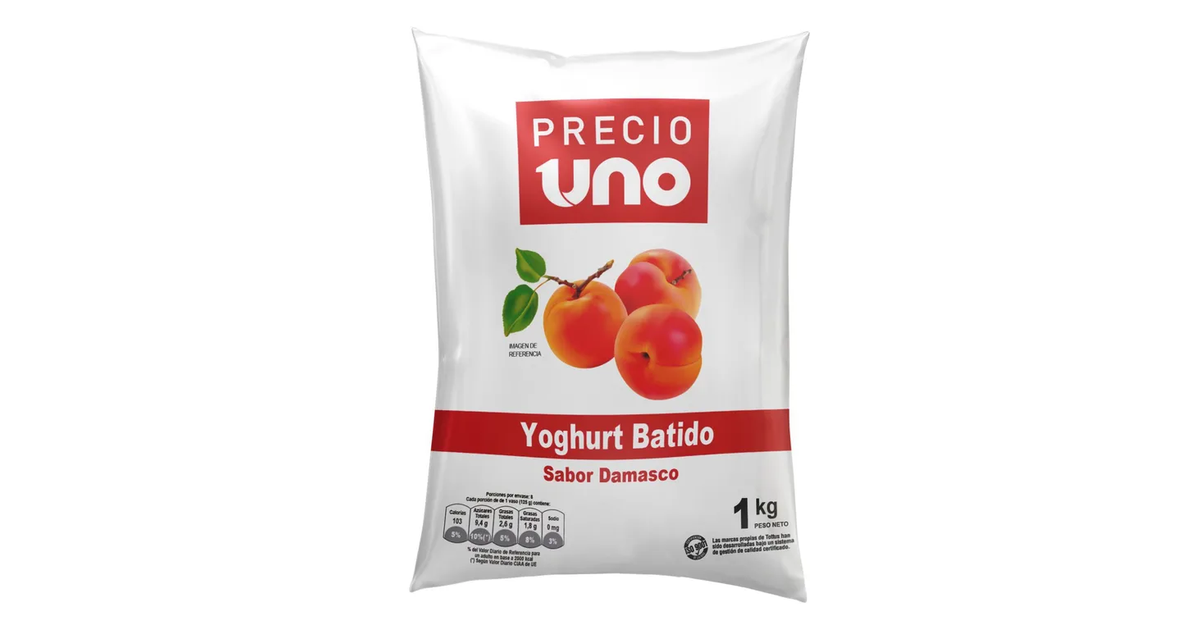 PRECIO UNO Yoghurt Damasco Bolsa (1000 g.) | SoloTodo.cl