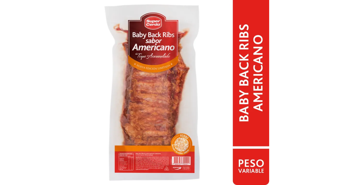 SUPER CERDO Costillitas de Cerdo Baby Back Rib Sabor Americano (1100 g ...