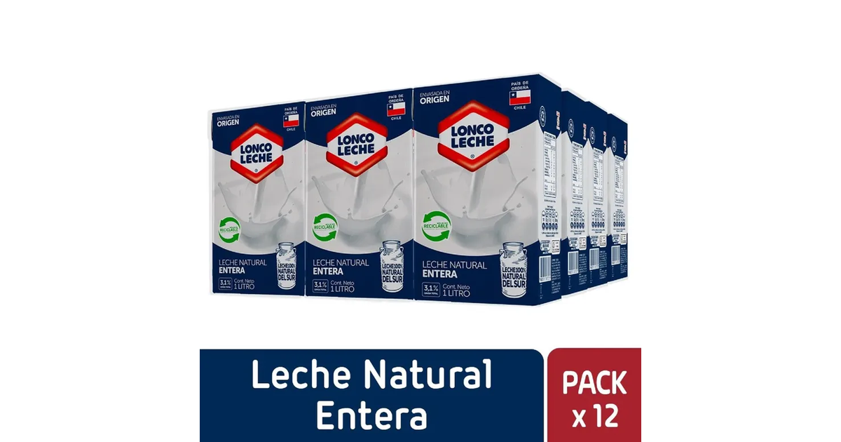 LONCOLECHE Pack Leche Entera Natural (12 un. / 12000 mL.) | SoloTodo.cl