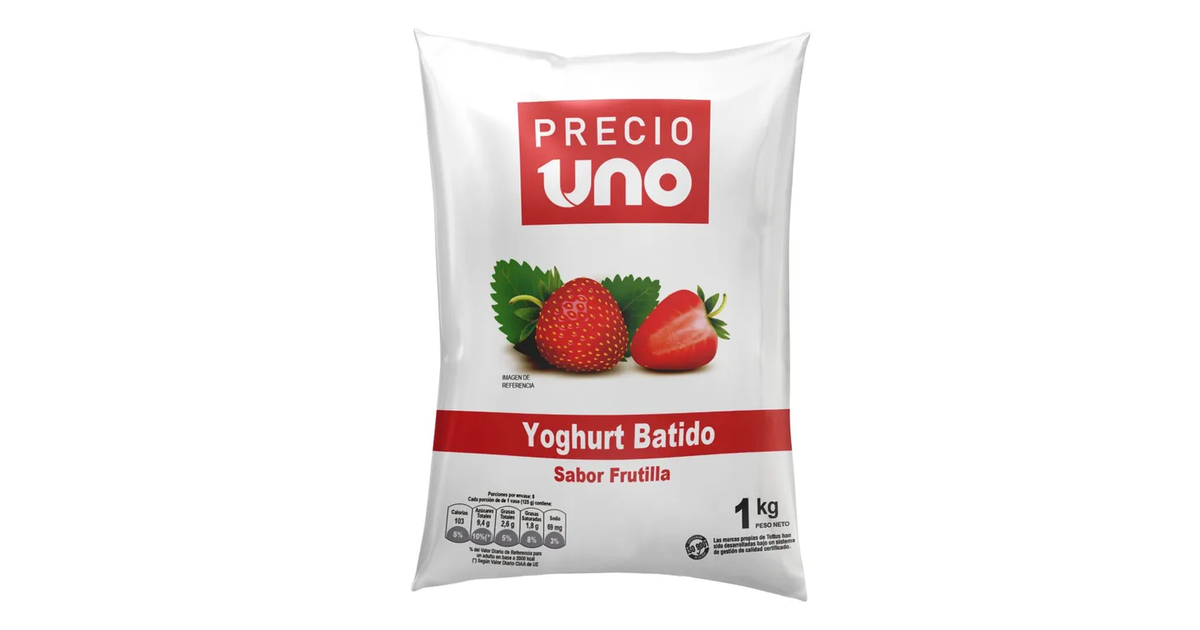 PRECIO UNO Yoghurt Frutilla Bolsa (1000 g.) | SoloTodo.cl