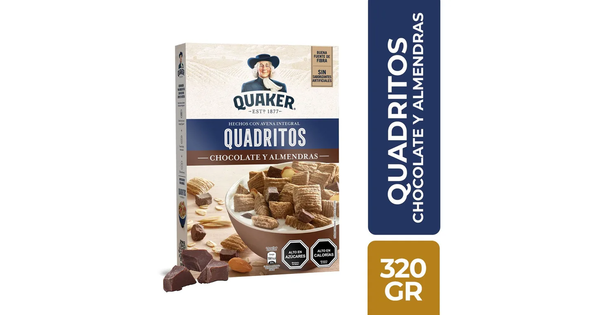 QUAKER Cereal Quadritos Avena Chocolate y Almendras (320 g.) | SoloTodo.cl