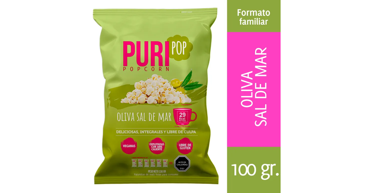 PURISNACKS Puripop Popcorn Sabor Oliva Sal de Mar (100 g.) | SoloTodo.cl