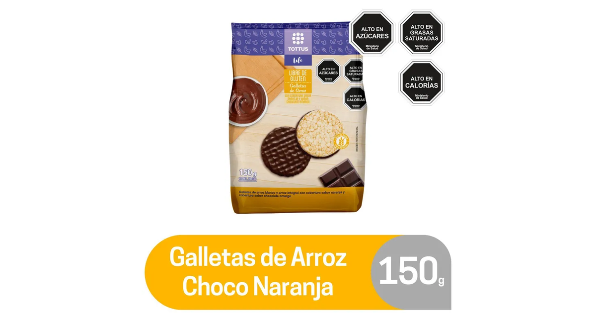 TOTTUS LIFE Galleta de Arroz Cobertura Choco y Naranja (150 g ...