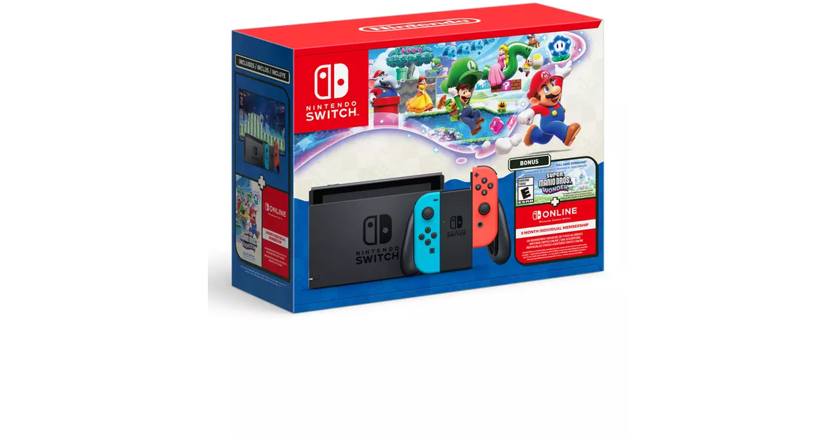 Nintendo Switch Joy-Con Neon + Super Mario Bros Wonder | SoloTodo.cl