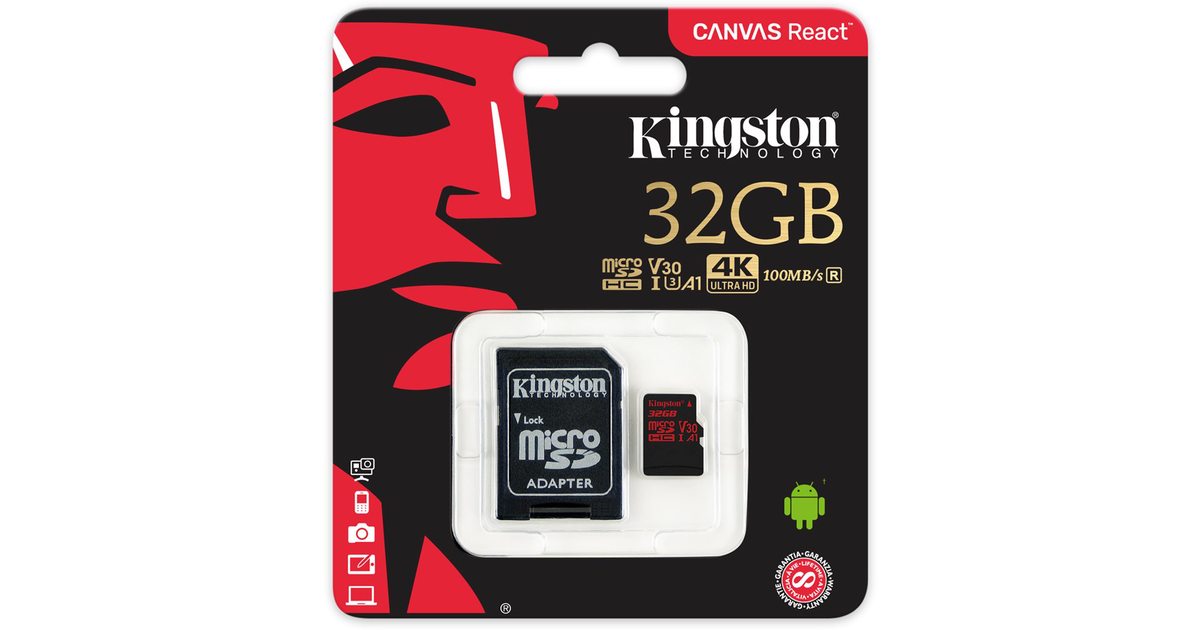 Kingston Canvas React microSDHC 32 GB UHS-I (Speed Class 3 / Video ...